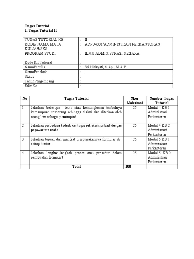 Tugas Tutorial Administrasi Perkantoran | PDF