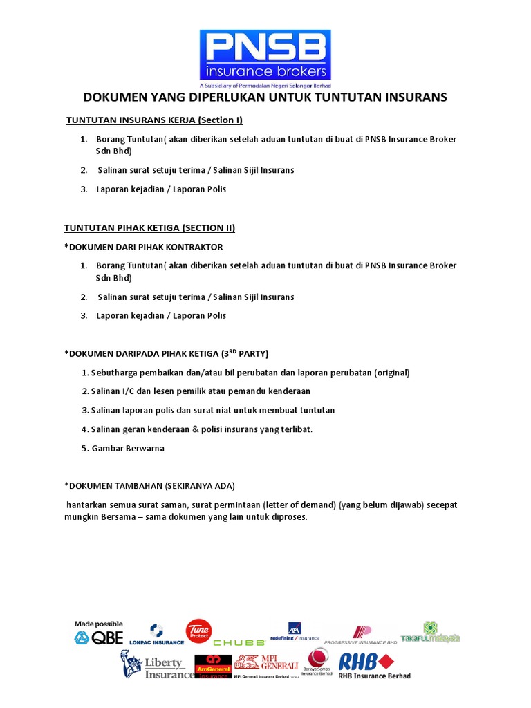 Dokumen Yang Diperlukan Untuk Tuntutan Insurans | PDF | Hukum