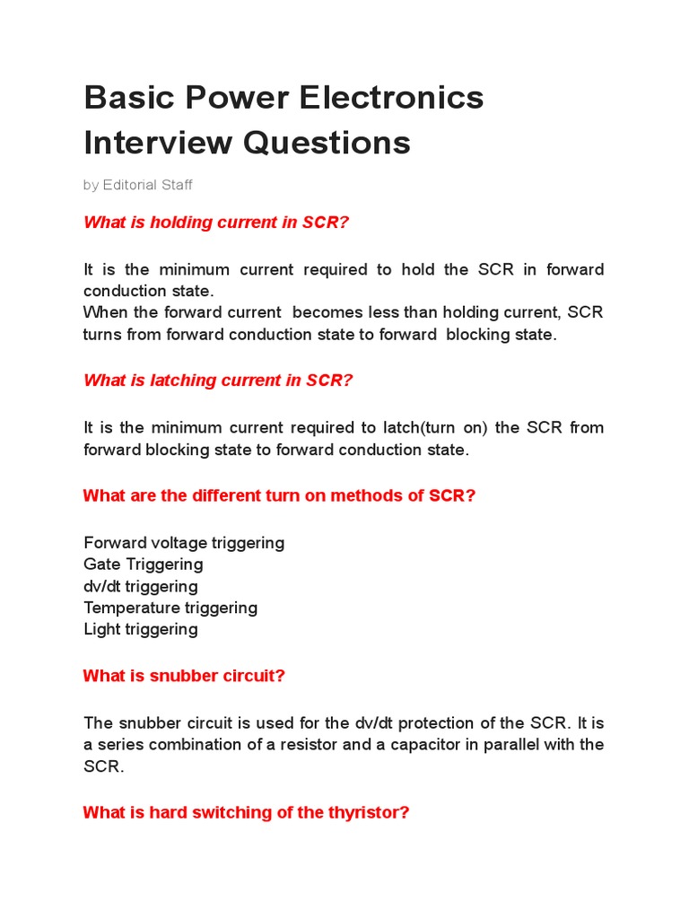 Basic Interview Questions About Power Electronics Pdf Electric