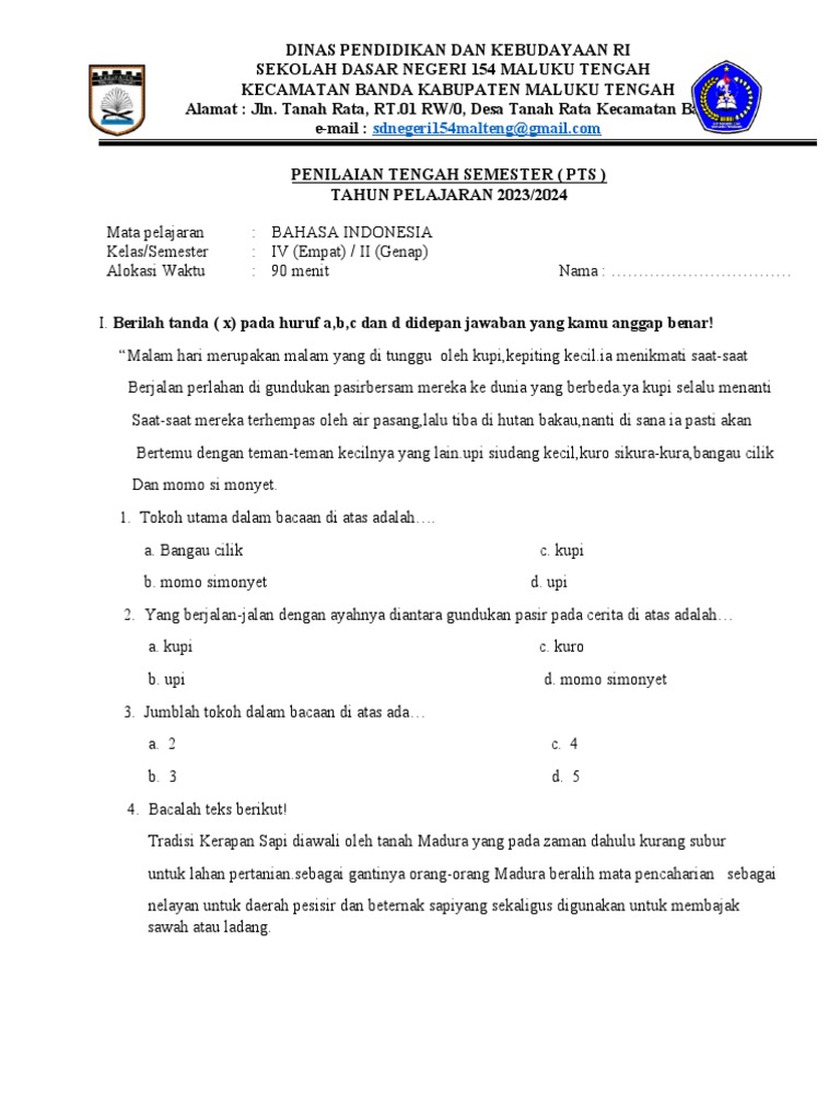 Soal Uts Bindo Kls 4 | PDF
