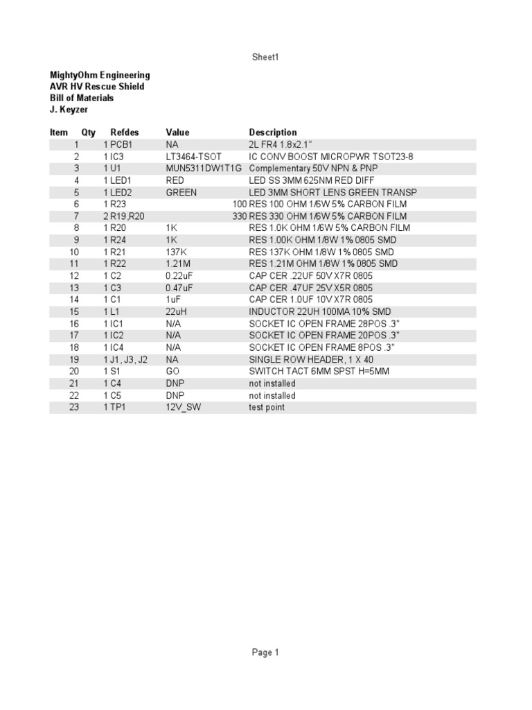 HVRescue Shield r21 BOM | PDF