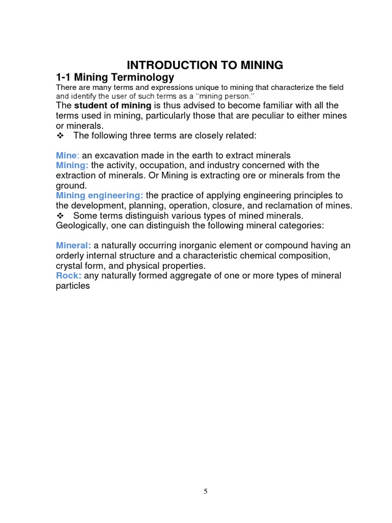 Introduction To Mining | PDF | Mining | Surface Mining