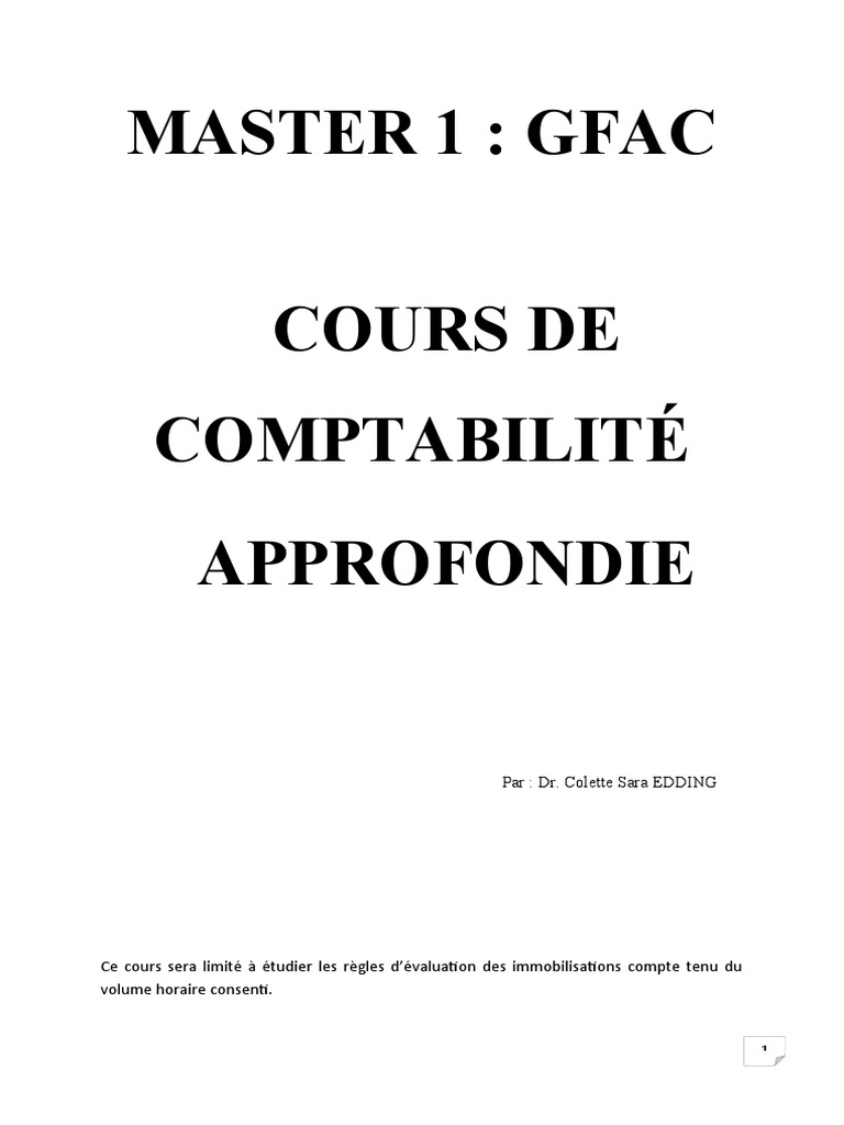 COURS Compta. Appro. ETUDIANTS MASTER 1 | PDF | Dépréciation | Économie d'entreprise
