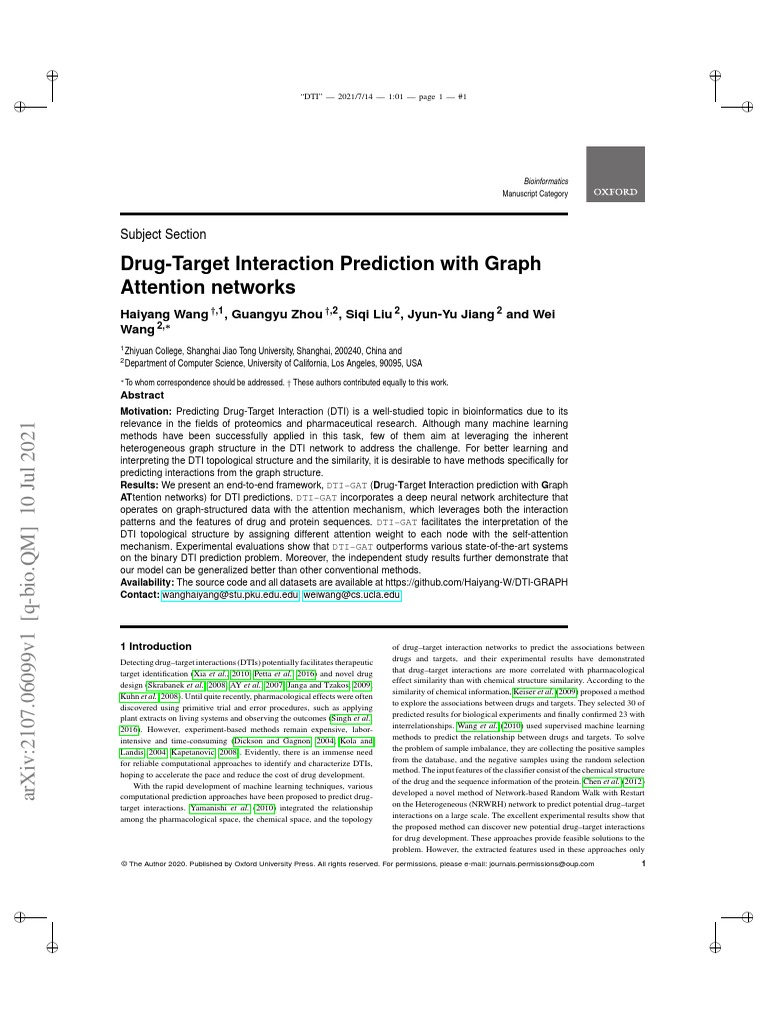 Drug-Target Interaction Prediction With Graph Attention Networks | PDF | Proteins | Machine Learning