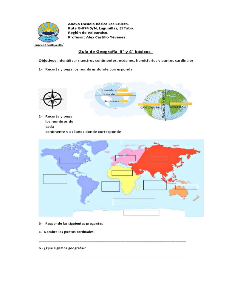 Guía para identificar continentes, océanos, hemisferios y puntos ...
