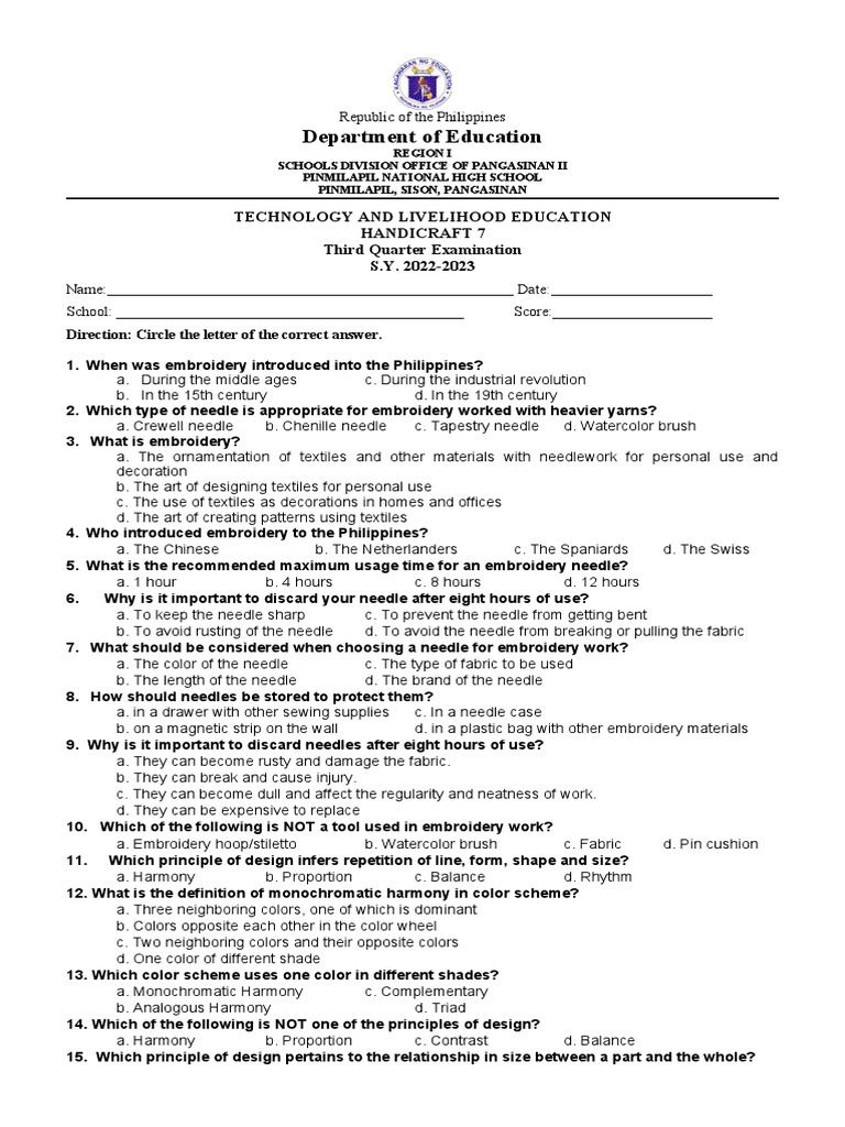 Embroidery & Recycling Exam | PDF | Recycling | Waste