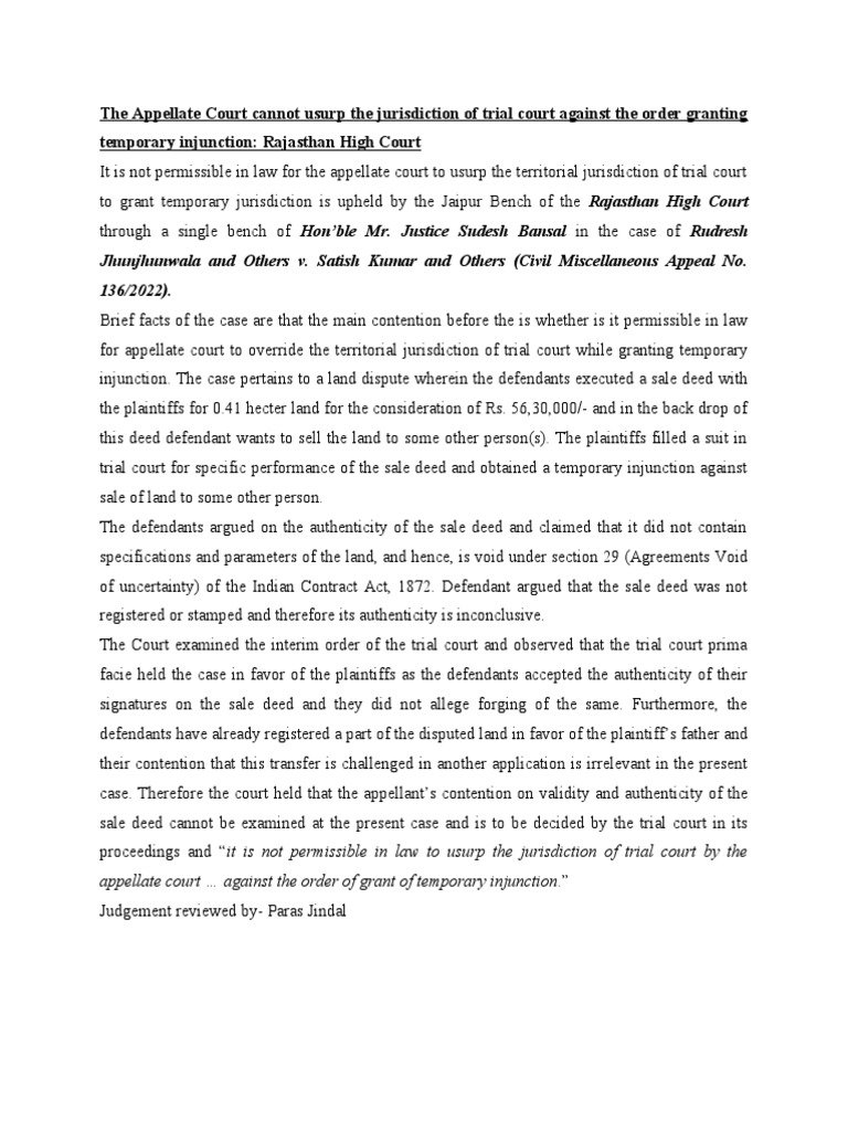 The Appellate Court Cannot Usurp The Jurisdiction of Trial Court ...
