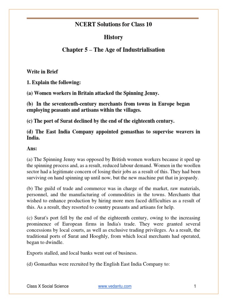 NCERT Solutions For Class 10 History Chapter 5 - The Age of ...