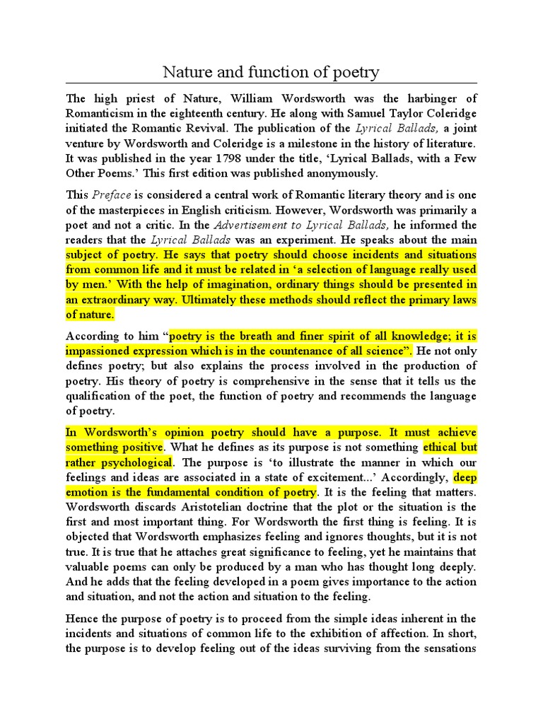 Nature and Function of Poetry | PDF | Poetry | Romanticism