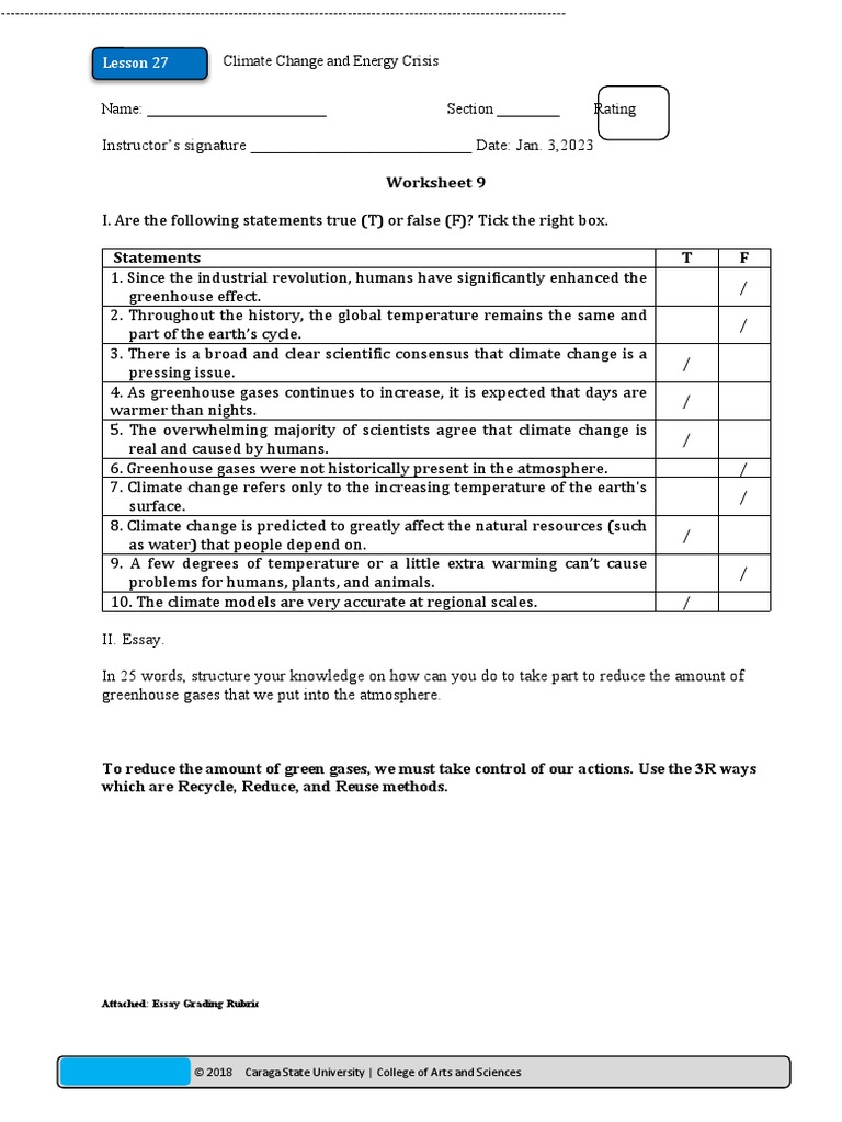 Worksheet 9 - ClimateChange | PDF | Climate Change | Climate