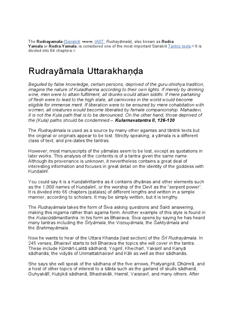 Rudrayāmala Uttarakha A: Yamala or Rudra-Yamala, Is Considered One of The Most Important ...