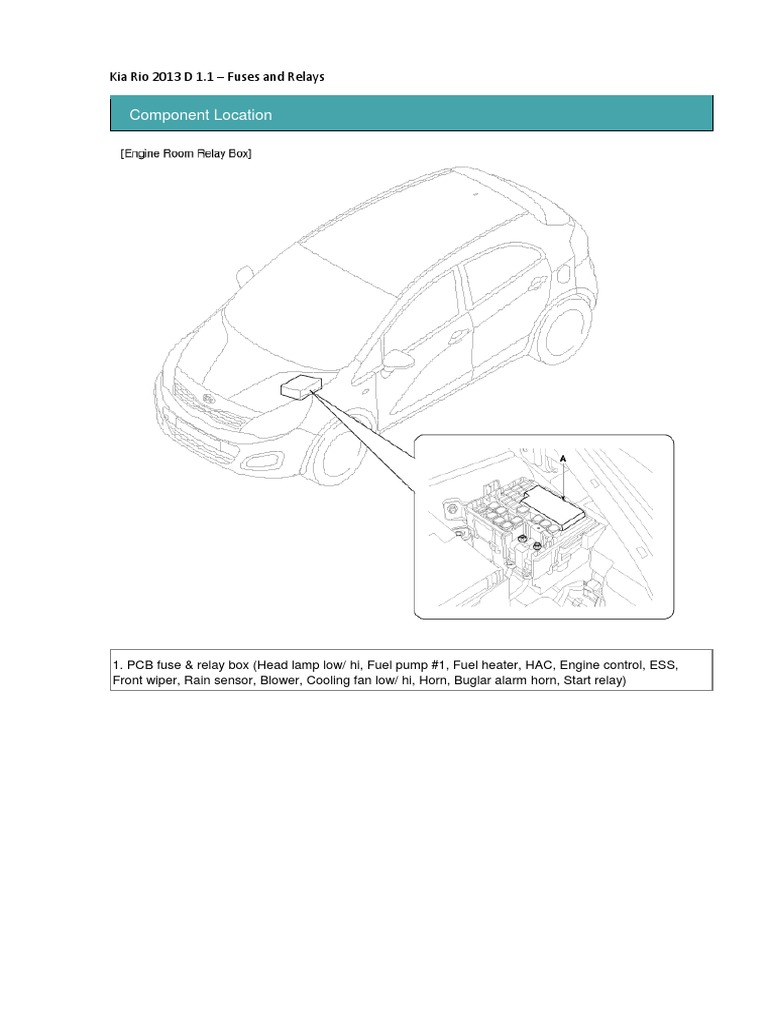 Kia Rio 2013 D 1.1 - Fuses and Relays PDF | PDF