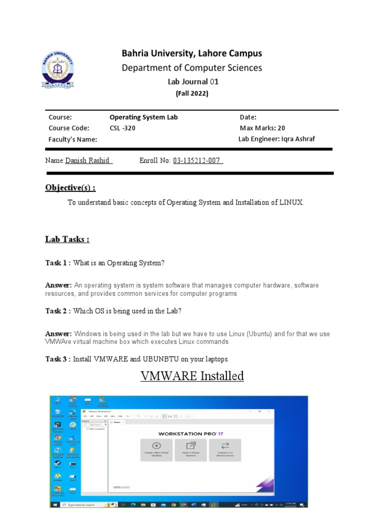 OS Lab Journal 1-007 | PDF | Virtual Machine | Operating System