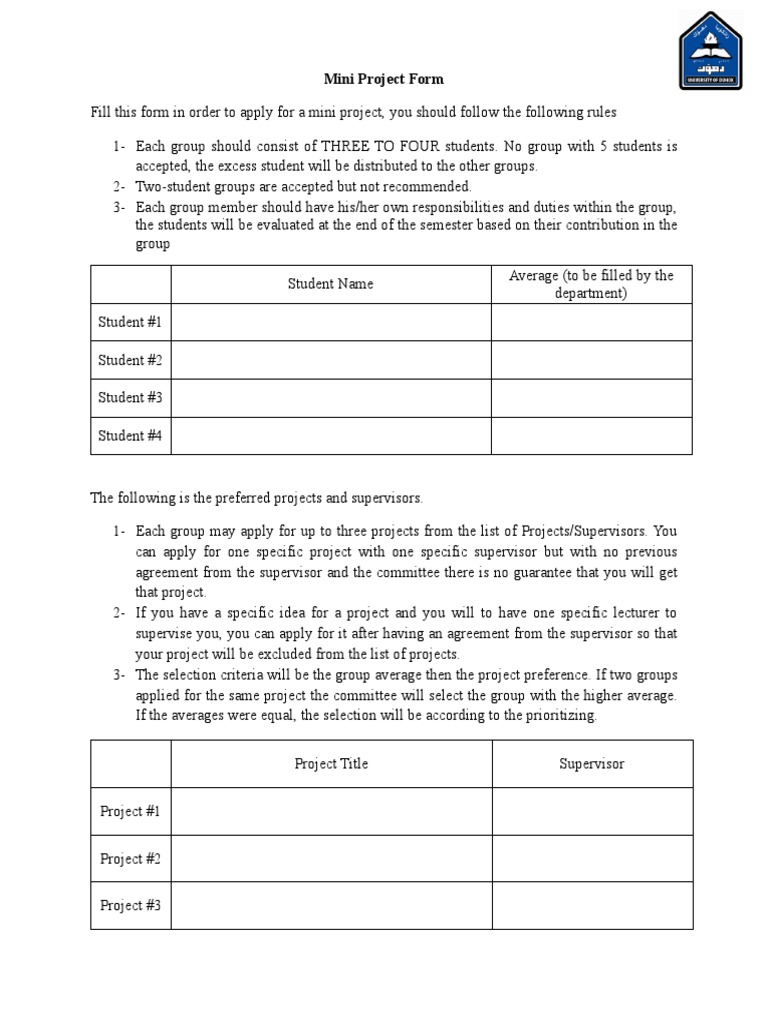 Mini Project Form 2022-2023 | PDF