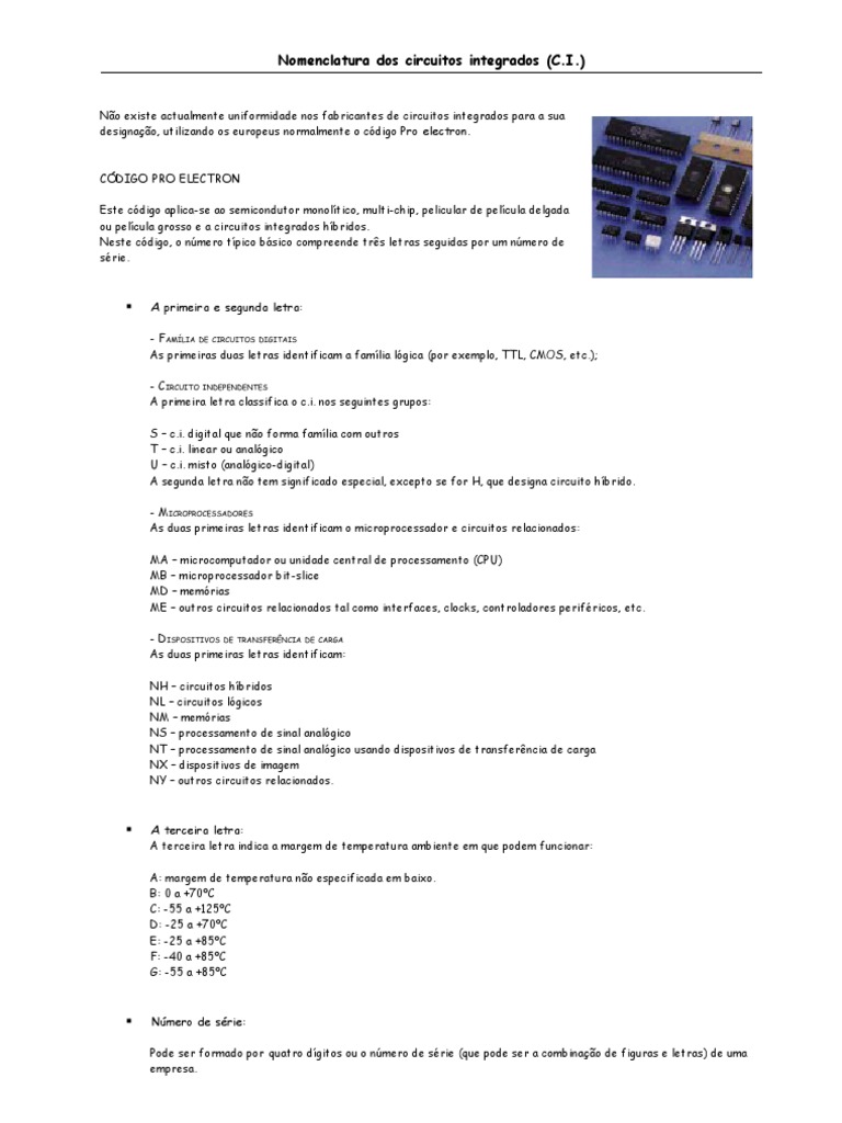 Guia de Nomenclatura de Circuitos Integrados | PDF | Circuito integrado | Microprocessador