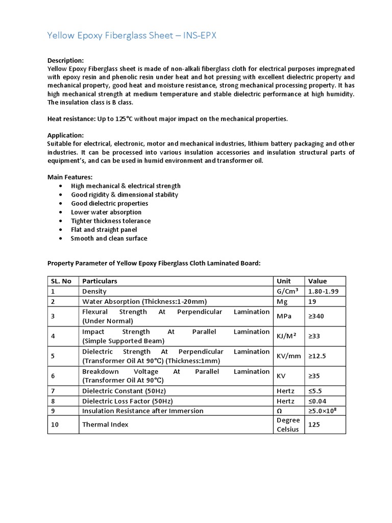 Yellow Epoxy Fiberglass Sheet - Data Sheet | PDF | Epoxy | Lamination