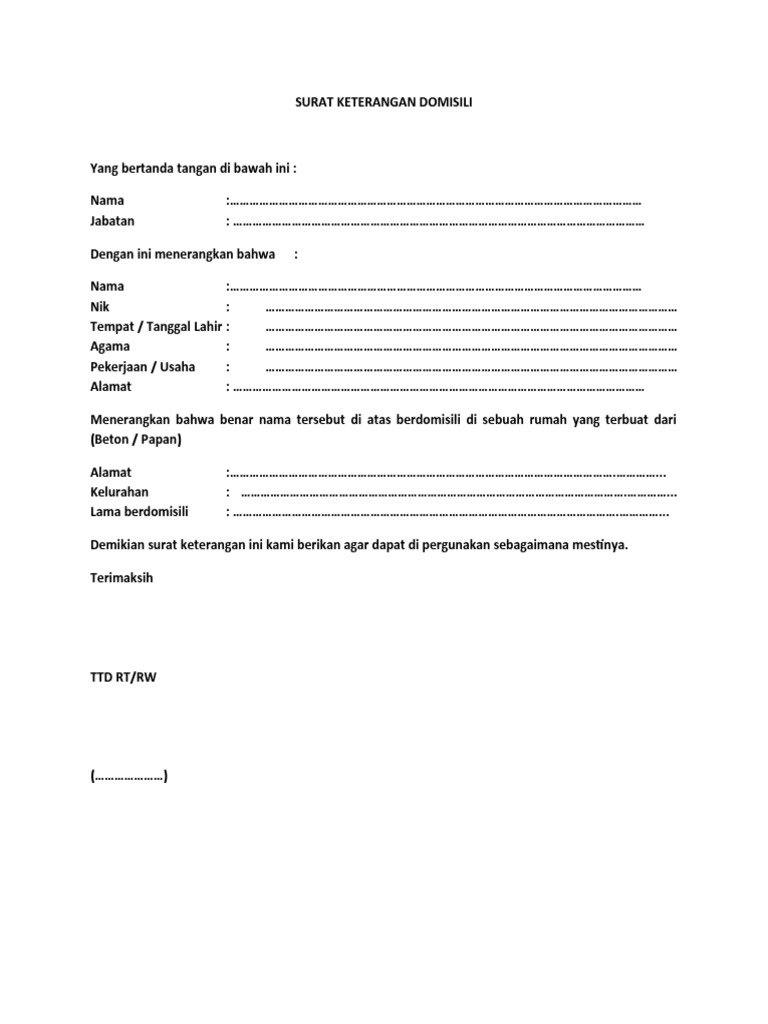 Surat Keterangan Domisili Resmi | PDF