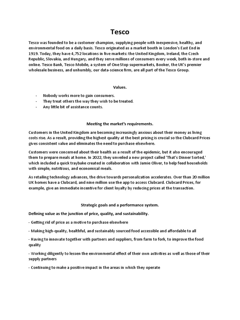 Tesco: Values | PDF | Corporate Social Responsibility | Tesco