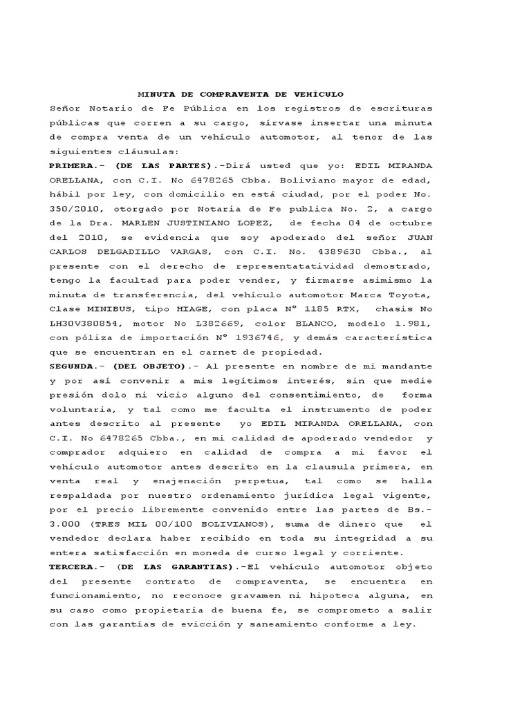 COMPRAVENTA DE VEHÍCULO CON PODER Notariado | PDF | Ley común | Jurisprudencia