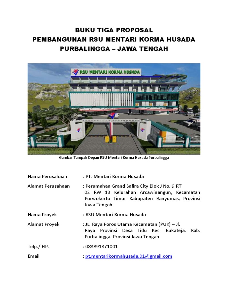 Buku Tiga Proposal Pembangunan Rsu Mentari Korma Husada Purbalingga - Jawa Tengah | PDF ...