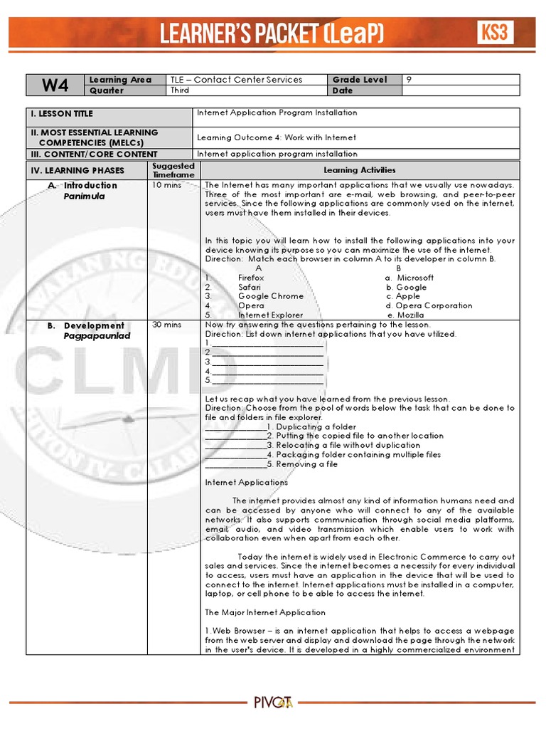 TLE ICT CS9 w4 | PDF | World Wide Web | Internet & Web
