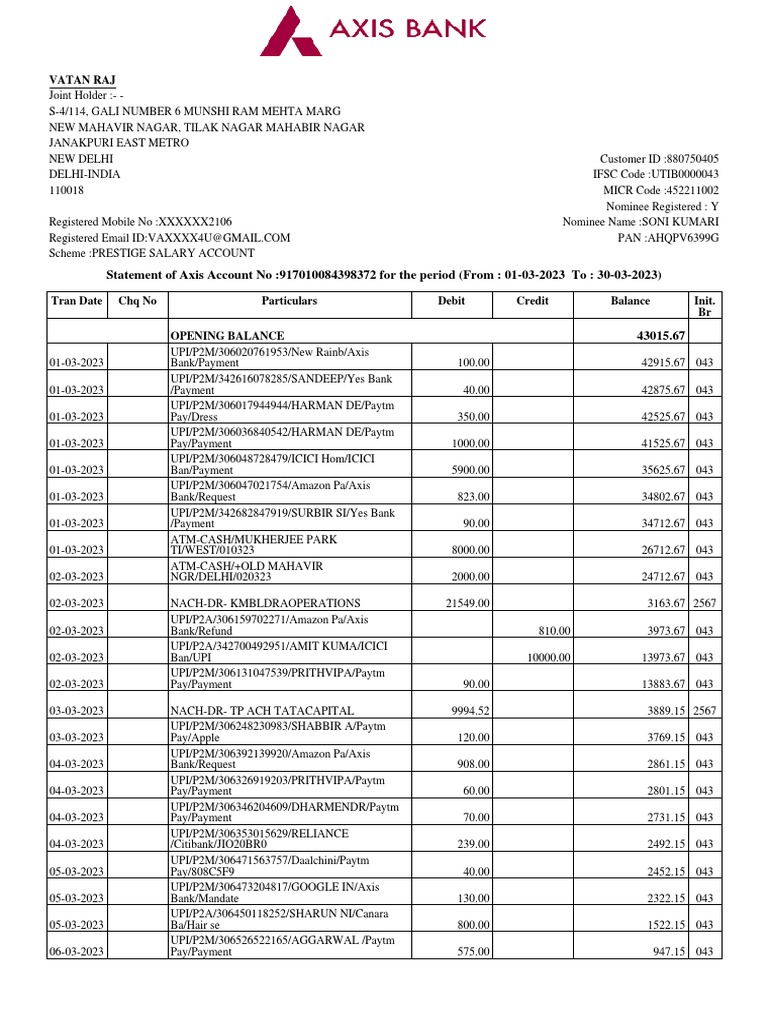 Acct Statement - XX8372 - 30032023 | PDF | Banks | Debit Card Acct Statement - XX8372 - 30032023 | PDF | Banks | Debit Card