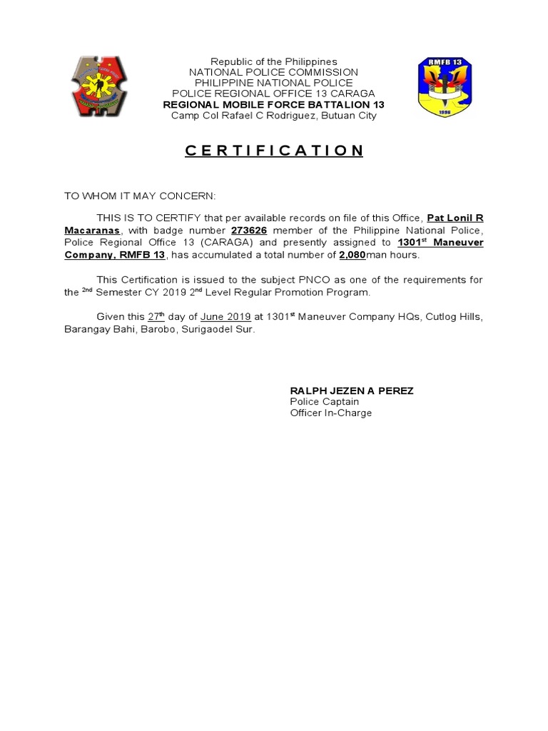 Certification of Patrol Duties (1) 2019 | PDF