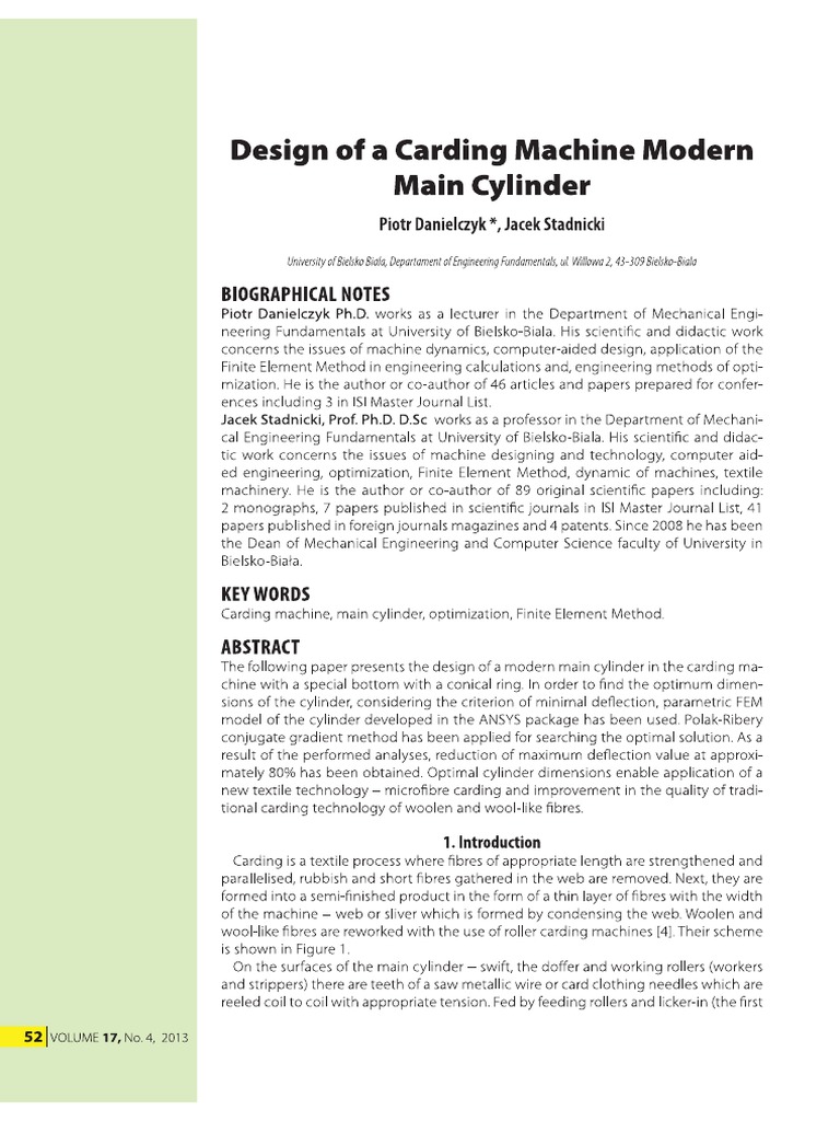 Design of A Carding Machine Modern Main Cylinder | PDF