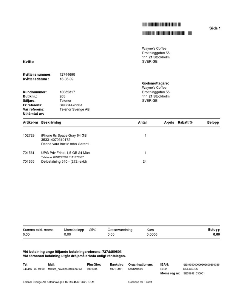 Kvitto: Vittens Vittens | PDF