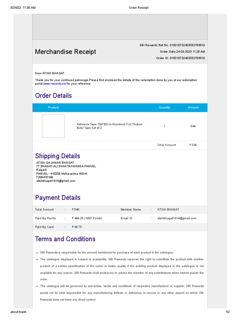 Order Receipt | PDF | Receipt | Business