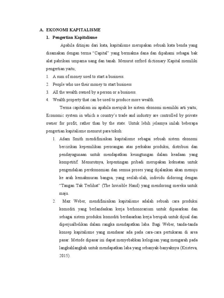 A. Ekonomi Kapitalisme 1. Pengertian Kapitalisme | PDF | Pengelolaan ...