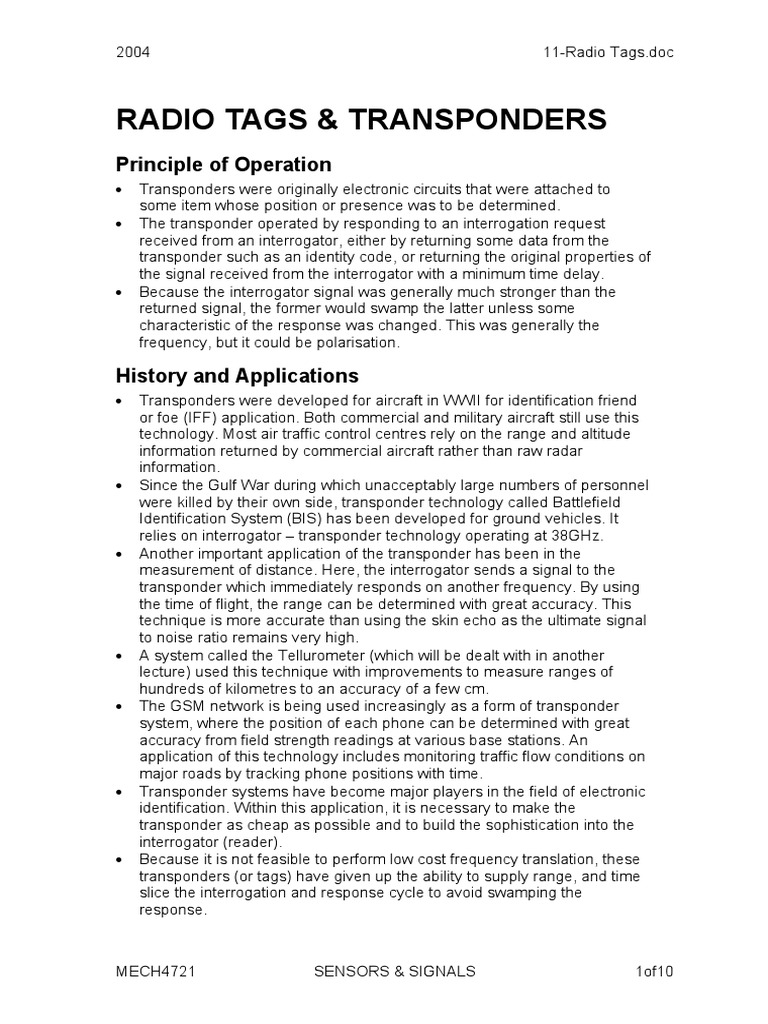 Radio Tags & Transponders: Principle of Operation | PDF | Radio ...