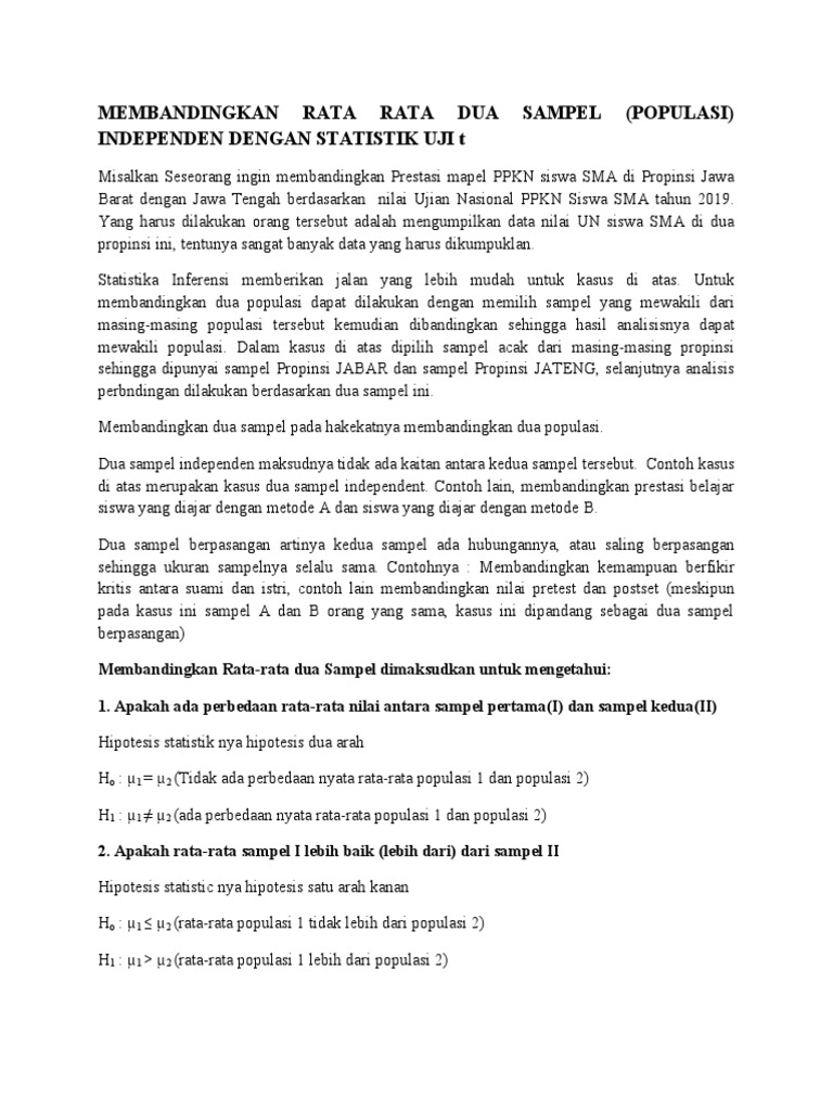 MEMBANDINGKAN RATA RATA DUA SAMPEL Independent | PDF