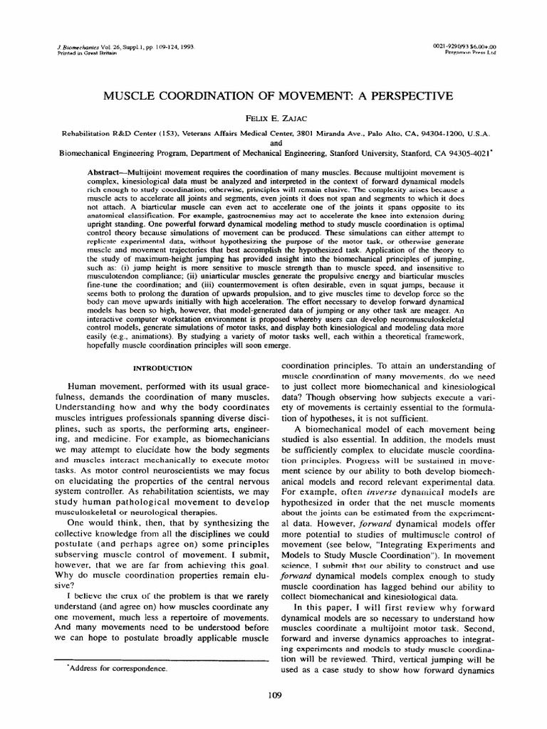 Understanding Muscle Coordination of Movement: The Need for Complex Forward Dynamical Models ...
