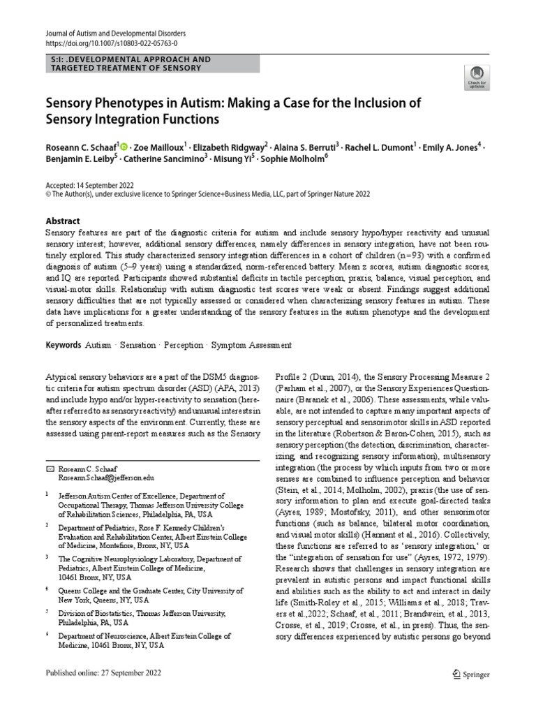 Sensory Phenotypes in Autism: Making A Case For The Inclusion of ...