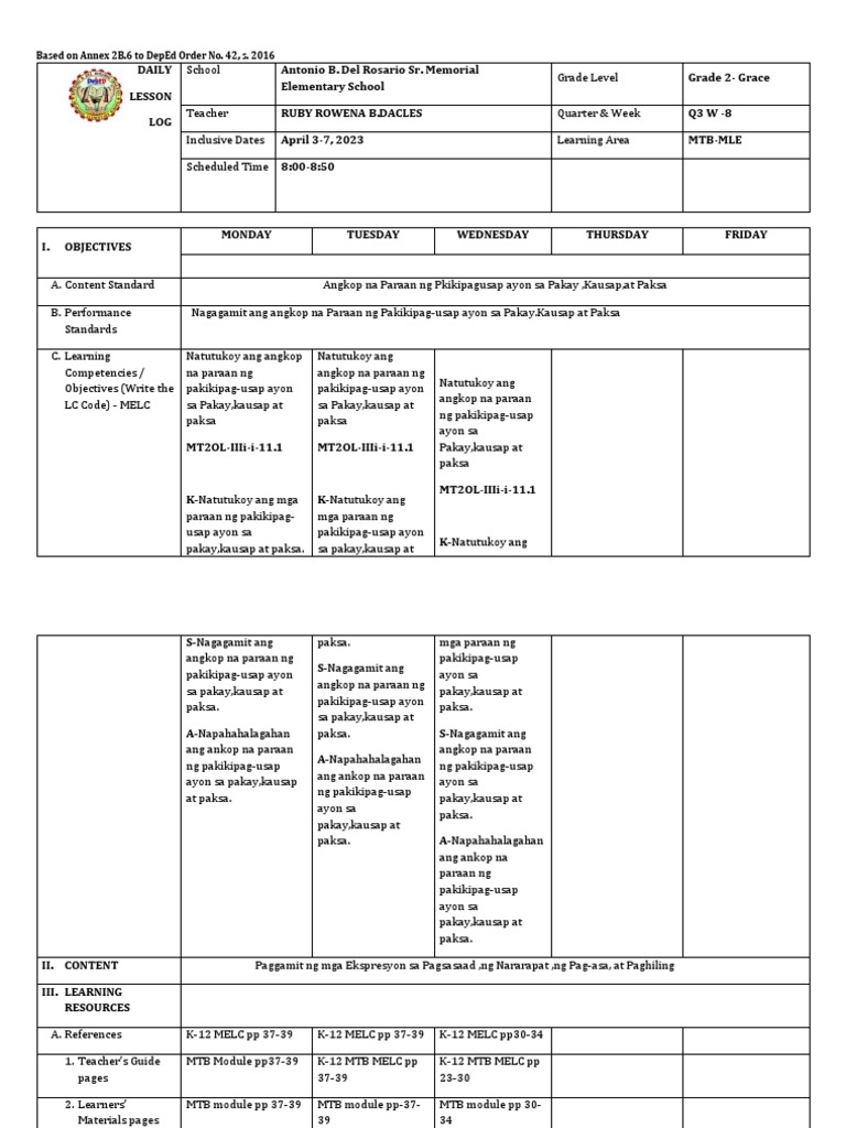 MTB Mle DLL Q3 W8 | PDF