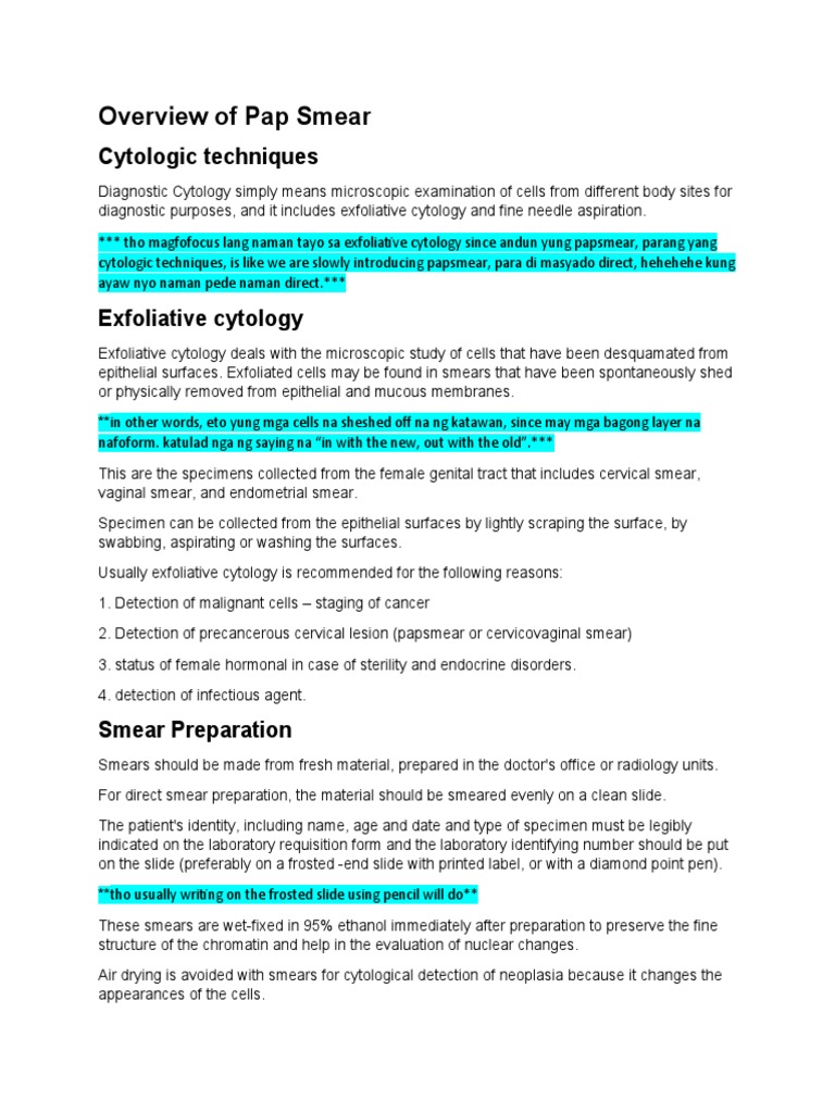 Overview of Pap Smear | PDF | Cytopathology | Causes Of Death
