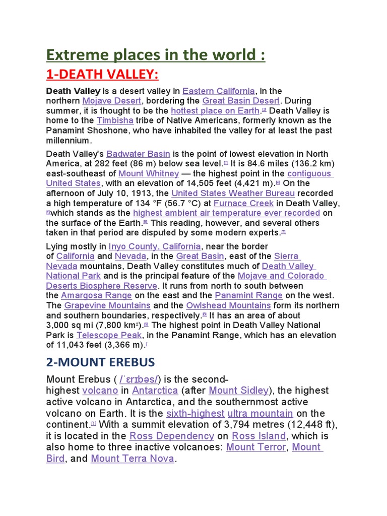 Extreme Places: Death Valley, Erebus, Atacama | PDF