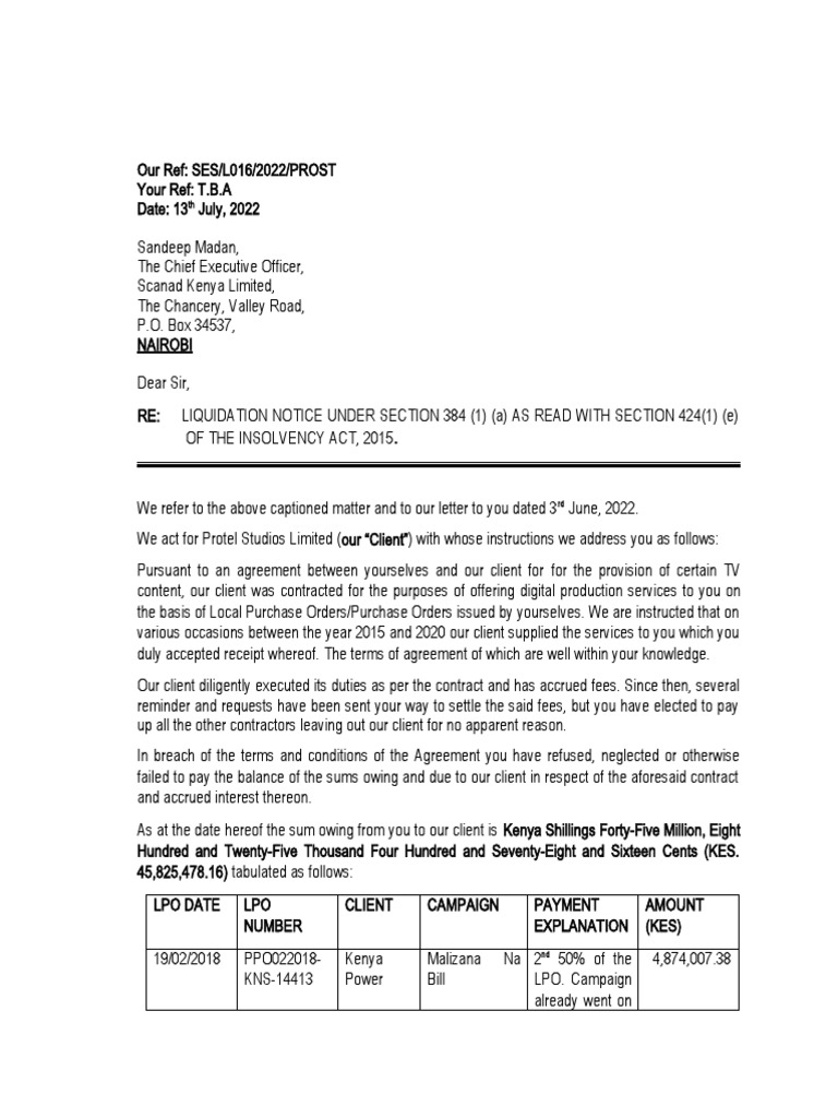 Liquidation Notice - Protel Studios Limited - Vs - Scanad Kenya Limited ...