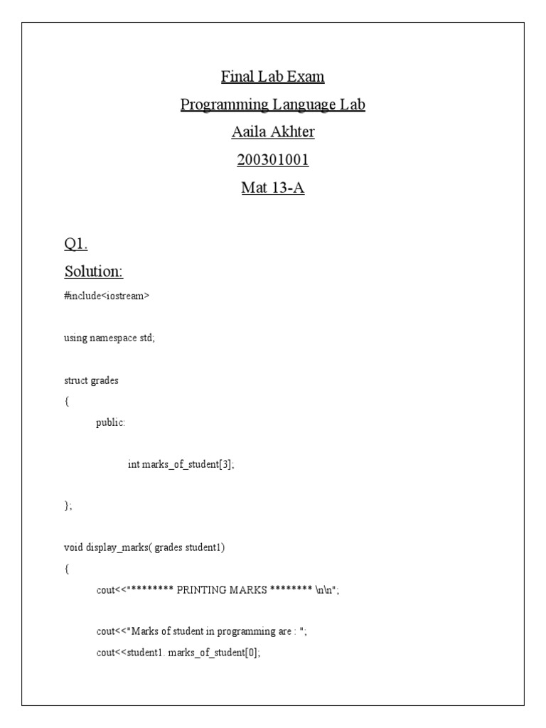 Final Lab Exam Programming Pdf Namespace Models Of Computation