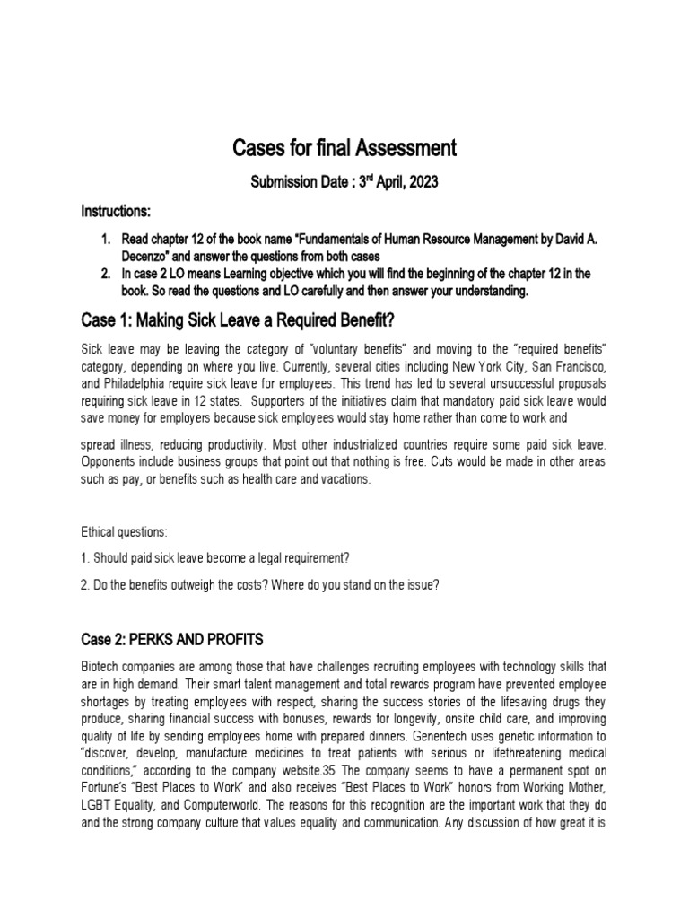 HRM Case Studies: Sick Leave & Employee Perks | PDF | Employee Benefits ...