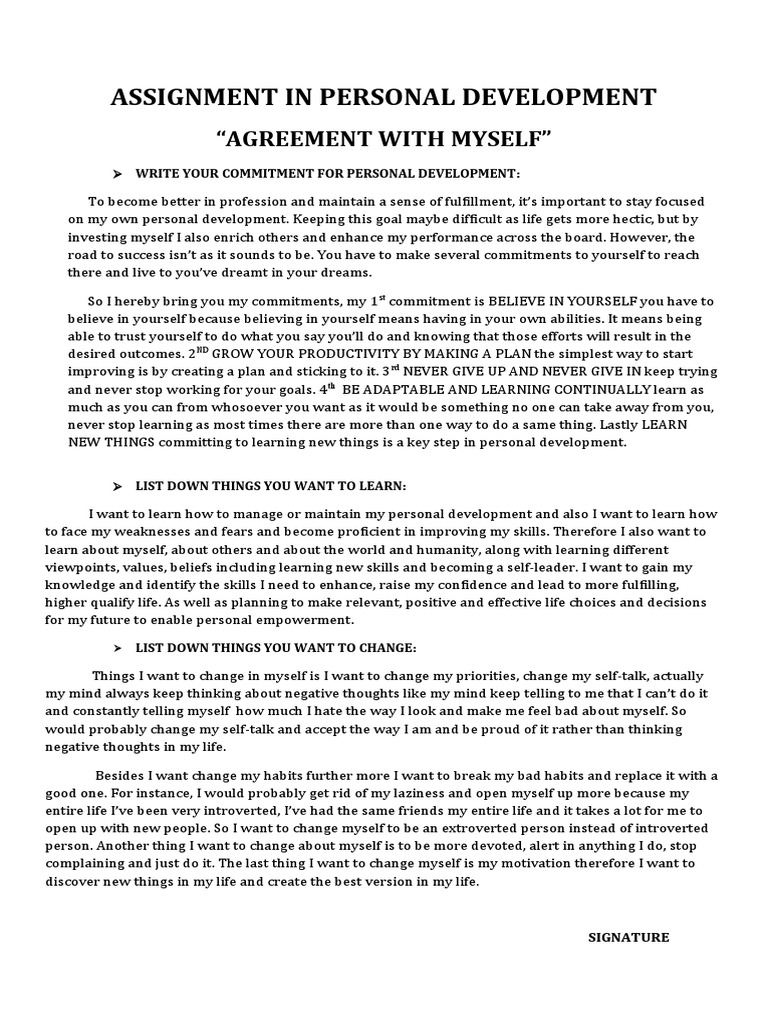 Assignment in Personal Development | PDF | Thought | Behavior Modification