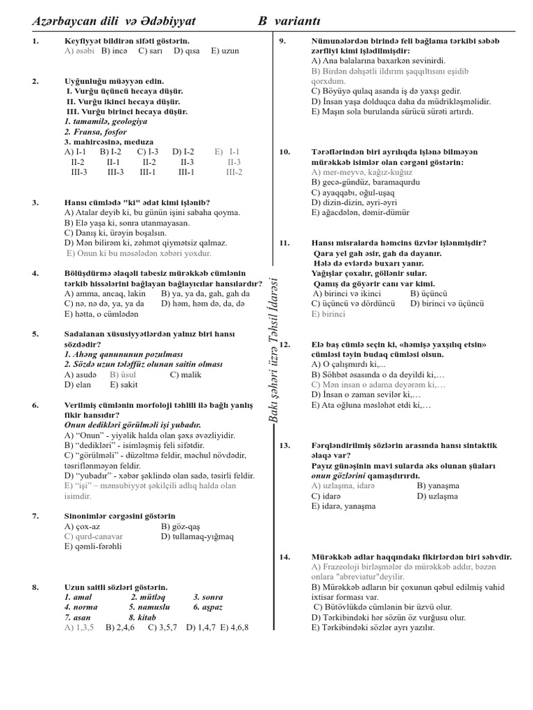 Azerbayvan Dili Ve Edebiyyat B | PDF