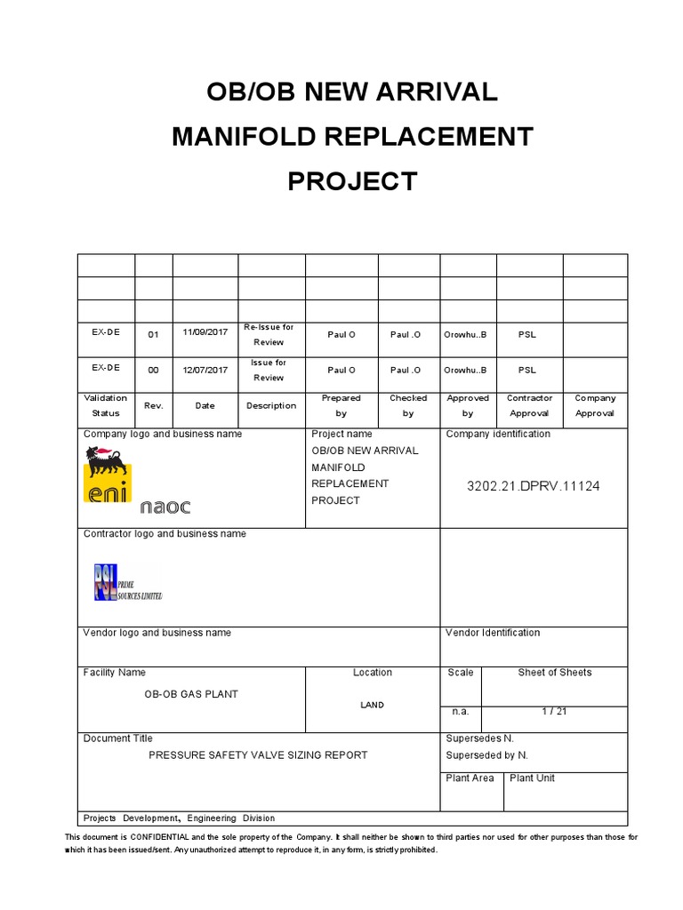 3202.21. DPRV.1112 - 01 - Pressure Safety Valve Sizing Report | PDF ...