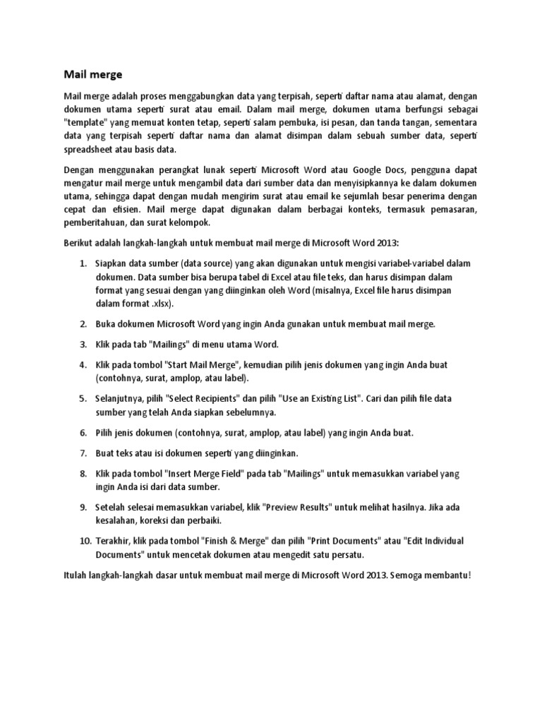 Panduan Lengkap Mail Merge di Word | PDF