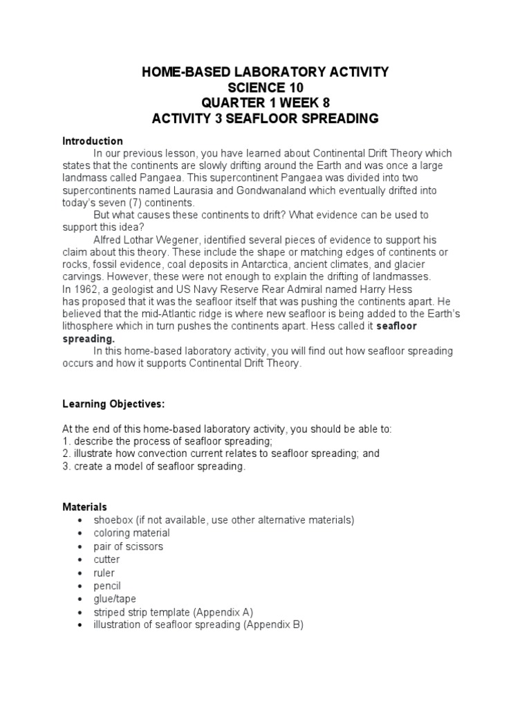 Home-Based Laboratory Activity Science 10 Quarter 1 Week 8 Activity 3 Seafloor Spreading | PDF ...