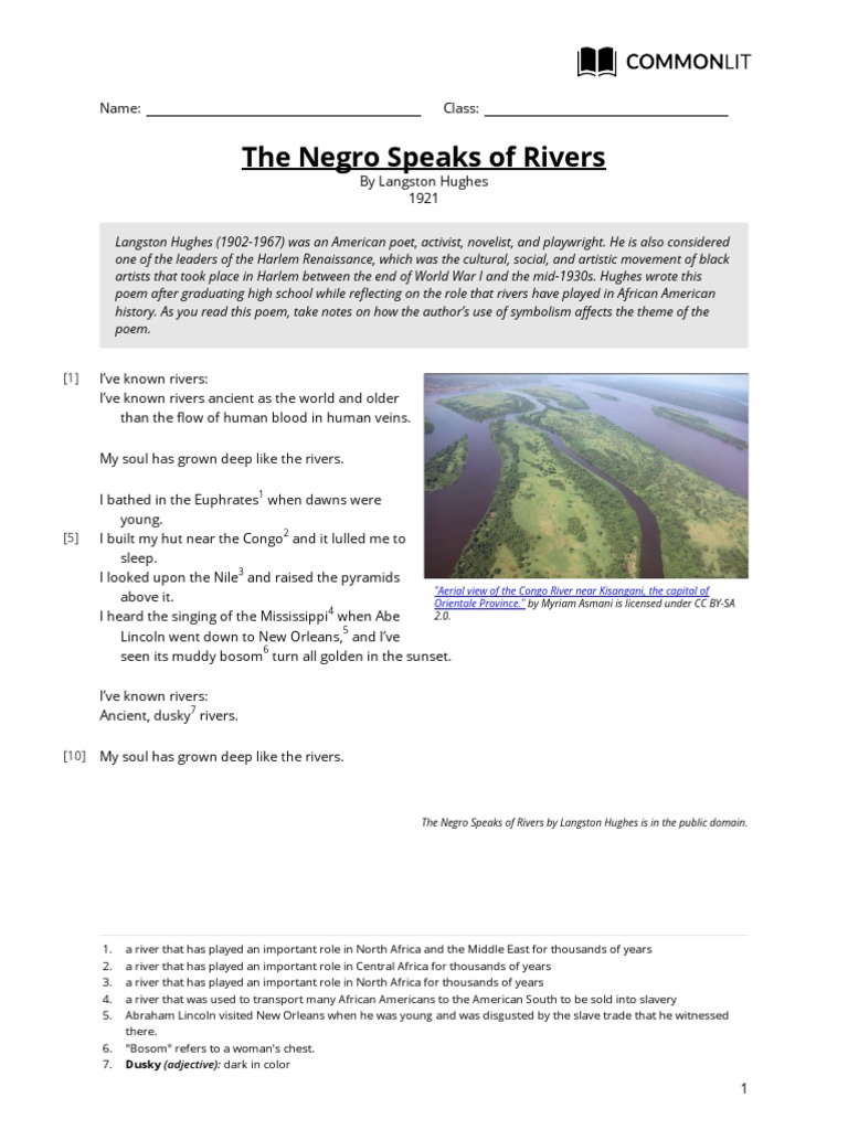 Commonlit The Negro Speaks of Rivers Student | PDF | Poetry | General Fiction
