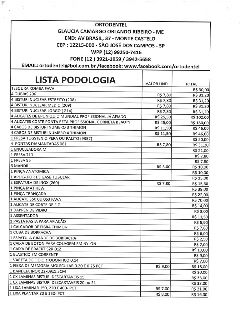 Lista de Material para Podologia | PDF