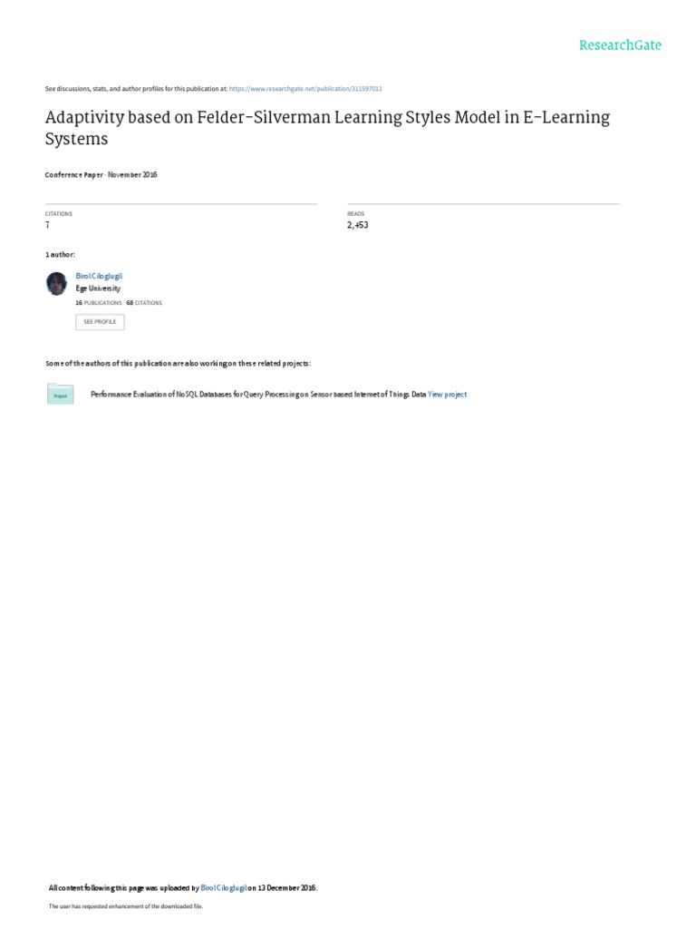 Adaptivity Based On Felder-Silverman Learning Styles Model in E-Learning Systems | PDF ...