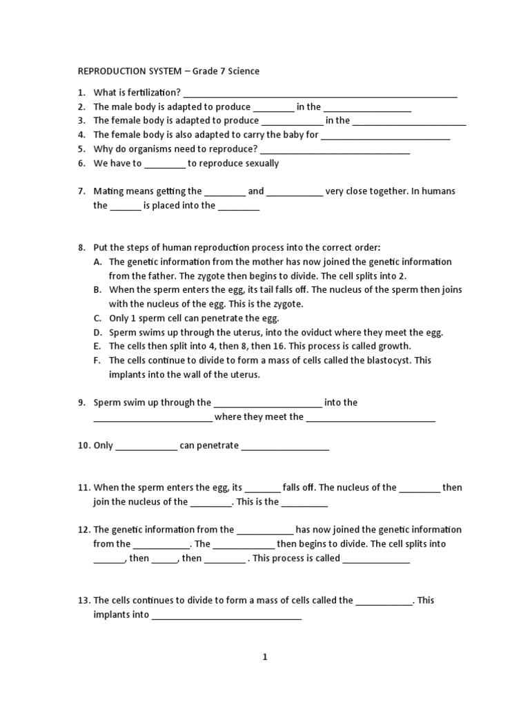 Grade 7 Reproduction Basics | PDF | Pregnancy | Sexual Reproduction